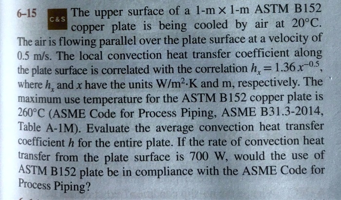 SOLVED: 6-15 The upper surface of 1-m x 1-m ASTM B152 copper plate is ...