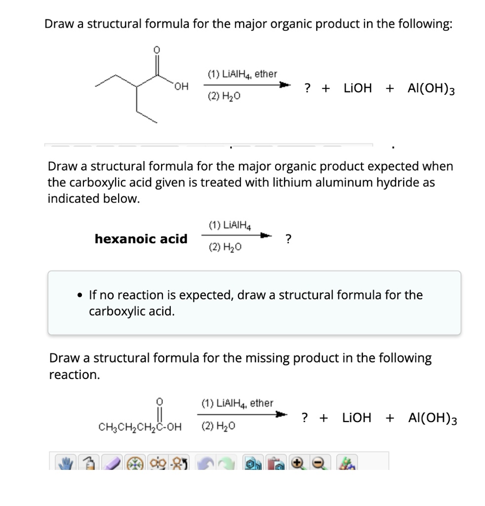 SOLVED: Draw a structural formula for the major organic product in the ... SOLVED: Draw a structural formula for the major organic product in the ...