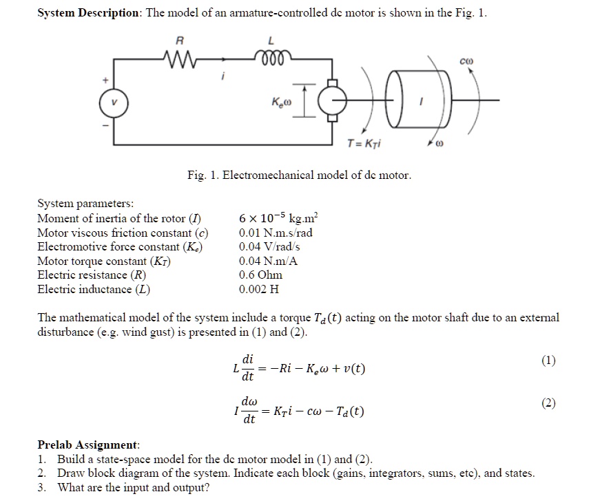 SOLVED: System Description: The model of an armature-controlled DC ...