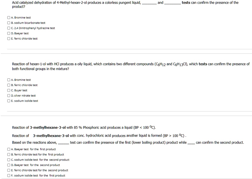 acid catalyzed dehydration of 4 methyl hexan 2 ol produces colorless ...