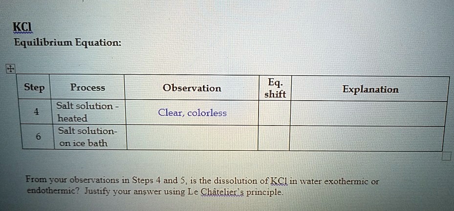 SOLVED: KCL Equilibrium Equation: Process Observation Eq shift ...