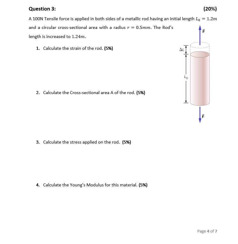 SOLVED: Question 3: (20%) 1OON Tensile force is applied in both sides ...