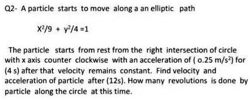 SOLVED: Q2-A particle starts to move along a an elliptic path 2/9+y/4=1 ...