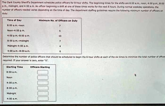 SOLVED: The Clark County Sheriff's Department schedules police officers ...