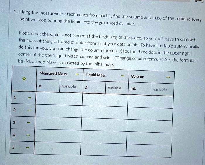1. Using the measurement techniques from part 1, find the volume and ...