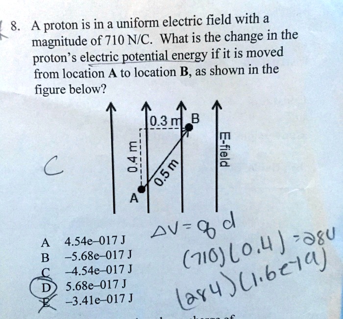SOLVED: 8 A proton is in a uniform electric field with a magnitude of ...