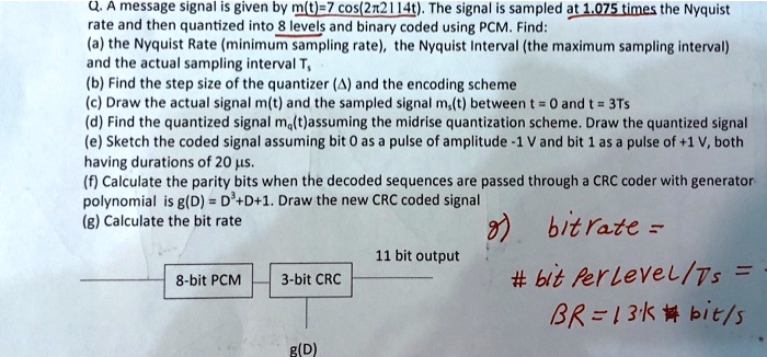 Solved A Message Signal Is Given By Mt 7 Cos2Ï€2114t The Signal Is Sampled At 1075