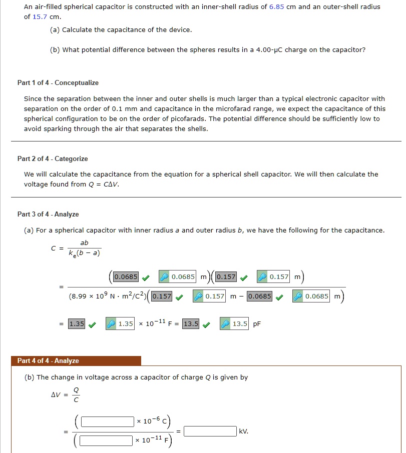 an air filled spherica capacitor is constructed with an inner shell ...