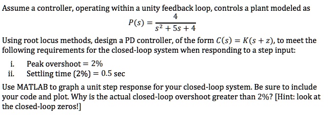 Assume a controller, operating within a unity feedback loop, controls a plant modeled as P(s ...