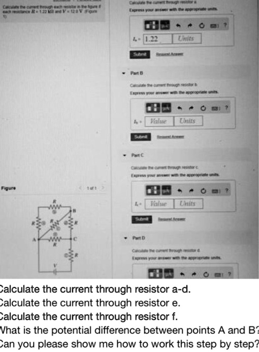 SOLVED: Units Value Units Yal Calculate the current through resistor a-d. Calculate the current ...
