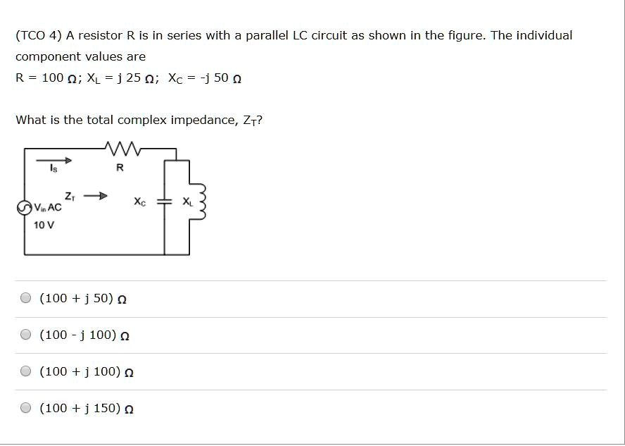 A resistor r is in series with a parallel lc circuit as...