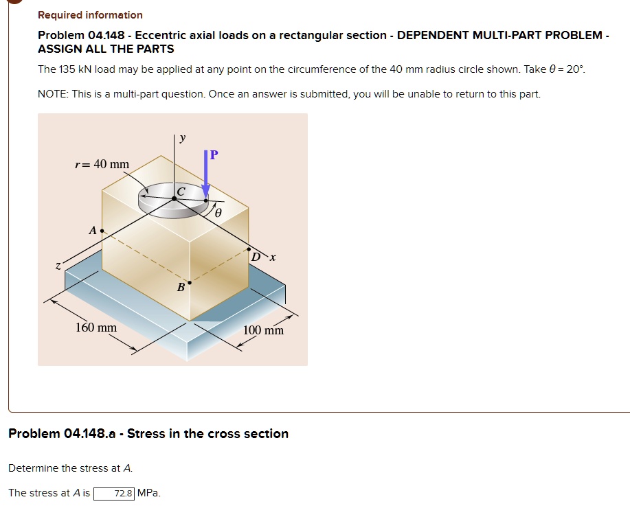 SOLVED: Texts: Required information Problem O4.148 - Eccentric axial loads on a rectangular ...
