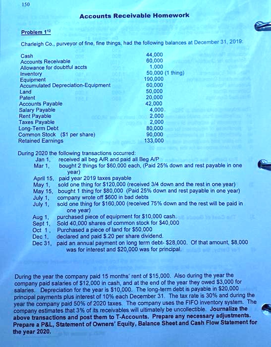 SOLVED: Accounts Receivable Homework Problem 112: Charleigh Co ...