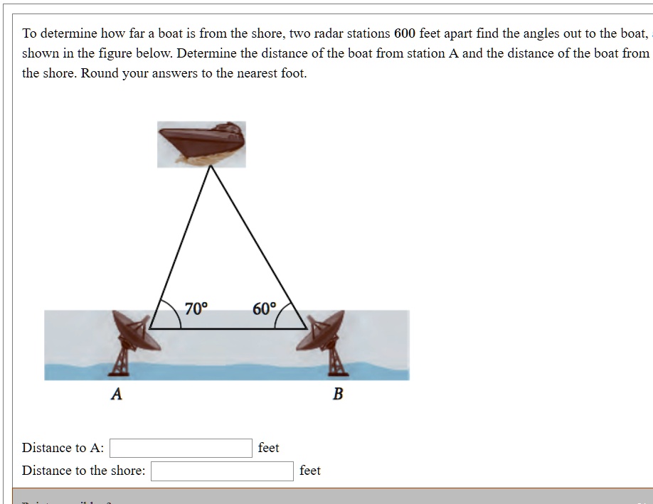 SOLVED: To determine how far a boat is from the shore, two radar ...