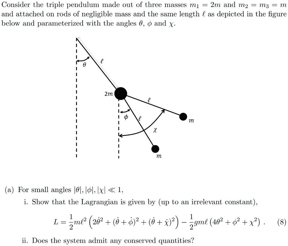 Consider the triple pendulum made out of three masses m1 = 2m and m2 ...