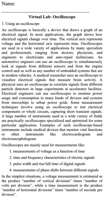 SOLVED: Name: Virtual Lab: Oscilloscope Using oscilloscope An ...