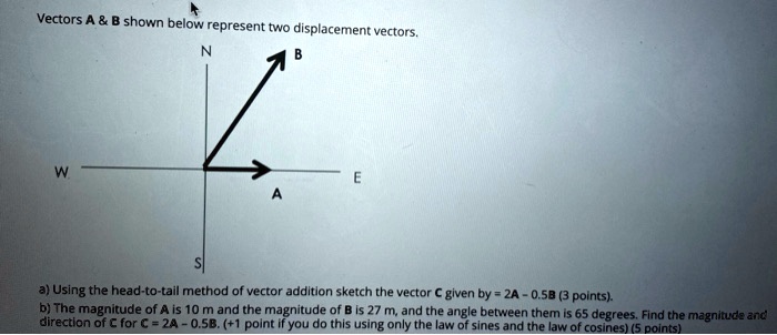 SOLVED: Vectors B shown below represent two displacement = vectors: a) Using the head-to-tail ...