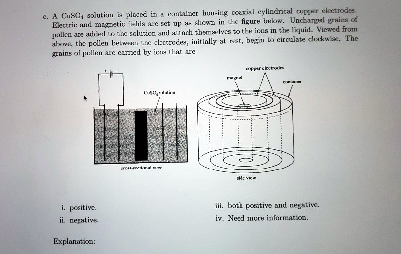 c. A CuSO4 solution is placed in a container housing coaxial ...