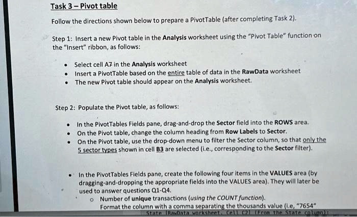 Solved Texts Task 3 Pivot Table Follow The Directions Shown Below To Prepare A Pivottable