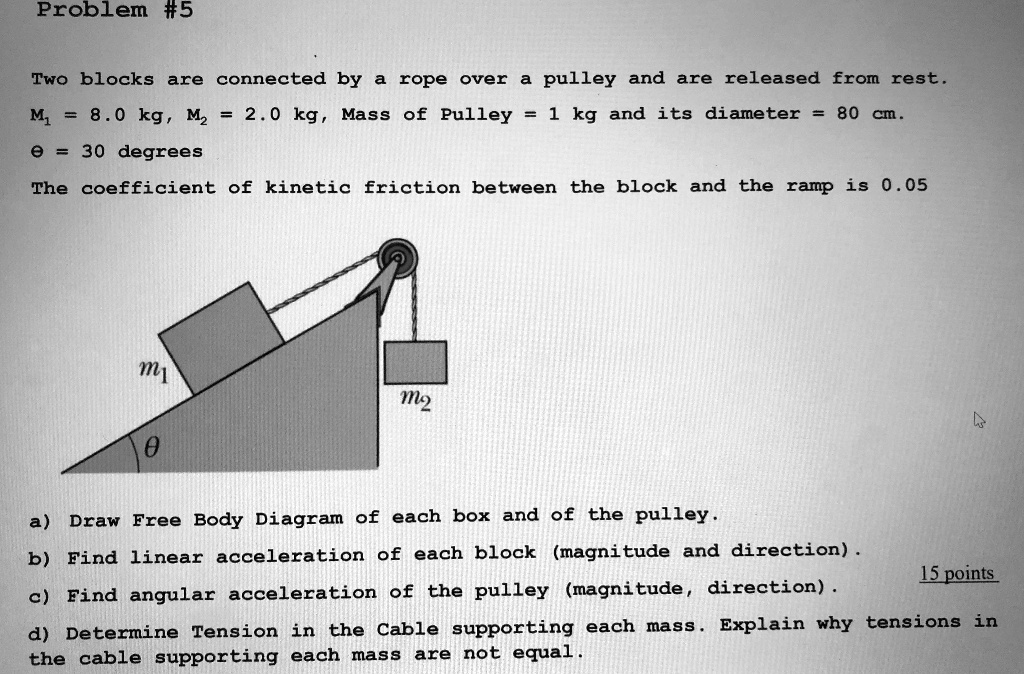 problem 5 two blocks are connected by rope over 2 0 kg mass of pulley pulley and are released ...