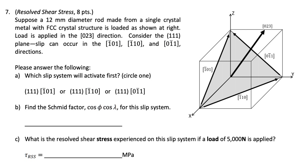 SOLVED: (Resolved Shear Stress, 8 pts:) Suppose a 12 mm diameter rod ...