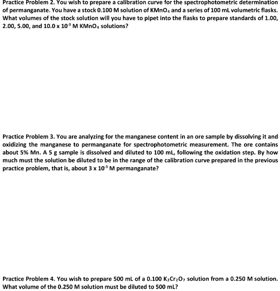 Practice Problem: Calibration Curve for Spectrophotometric Determination of Permanganate You ...