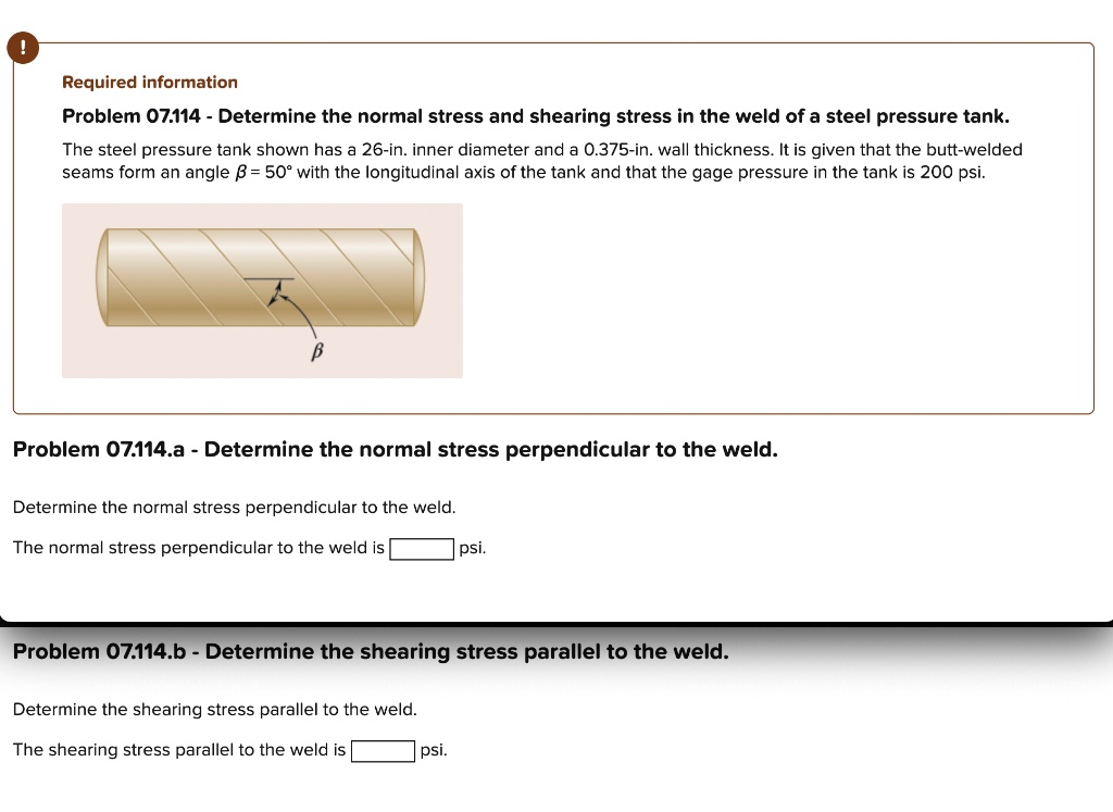 required information problem 07114 determine the normal stress and ...