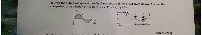 (b) Draw the output voltage and transfer characteristics of the circuit ...