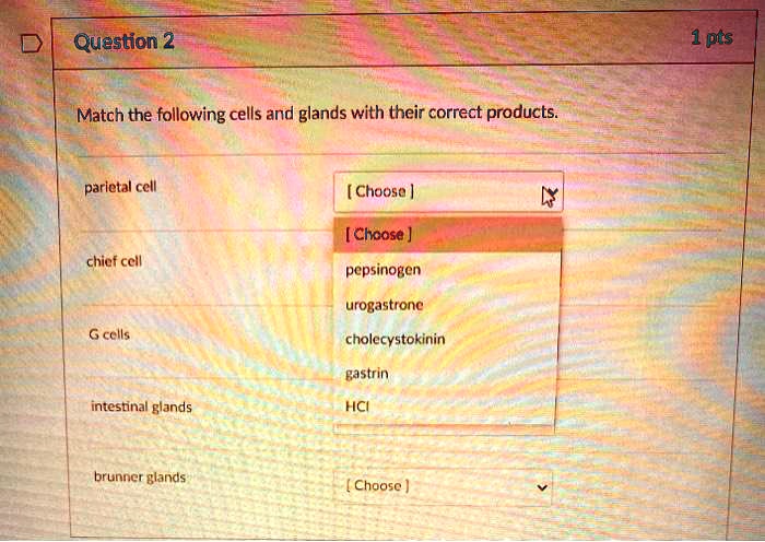 question 2 1pts match the following cells and glands with their correct ...
