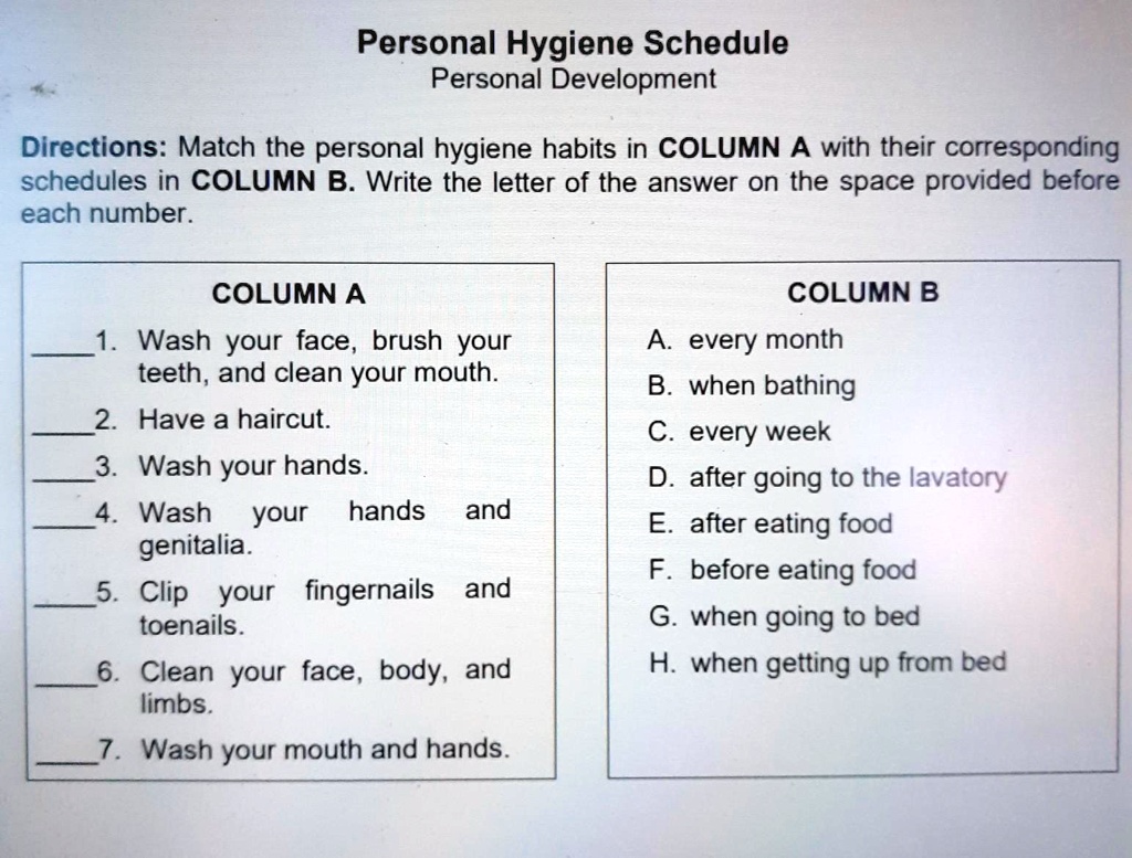 'hello, i need help :)) Personal Hygiene Schedule Personal Development ...