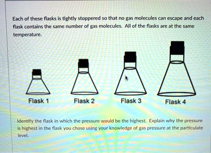 SOLVED: Each of these flasks is tightly stoppered so that no gas molecules can escape and each ...