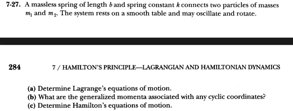 SOLVED: 7-27. A massless spring of length b and spring constant k ...