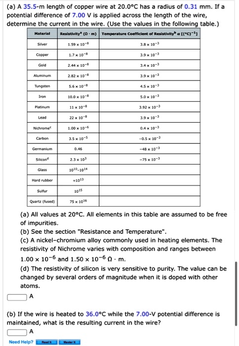 SOLVED: (a) 35.5-m length of copper wire at 20.0*C has radius of 0.31 ...