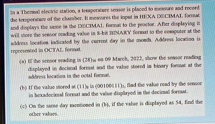 SOLVED: Thermal electric station, a temperature sensor is placed to ...