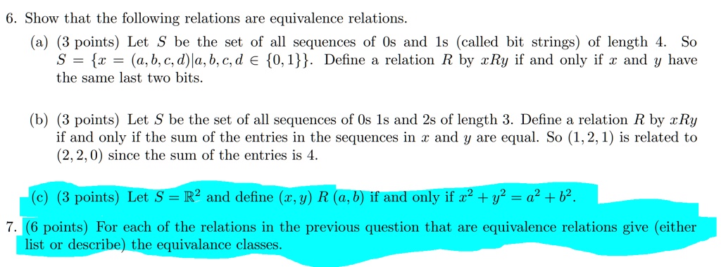 Show That The Following Relations Are Equivalence Relations 1 Let S Be The Set Of All 