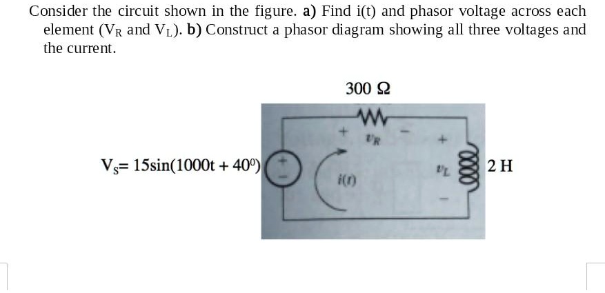 SOLVED: Consider the circuit shown in the figure. Find i(t) and the phasor voltage across each ...