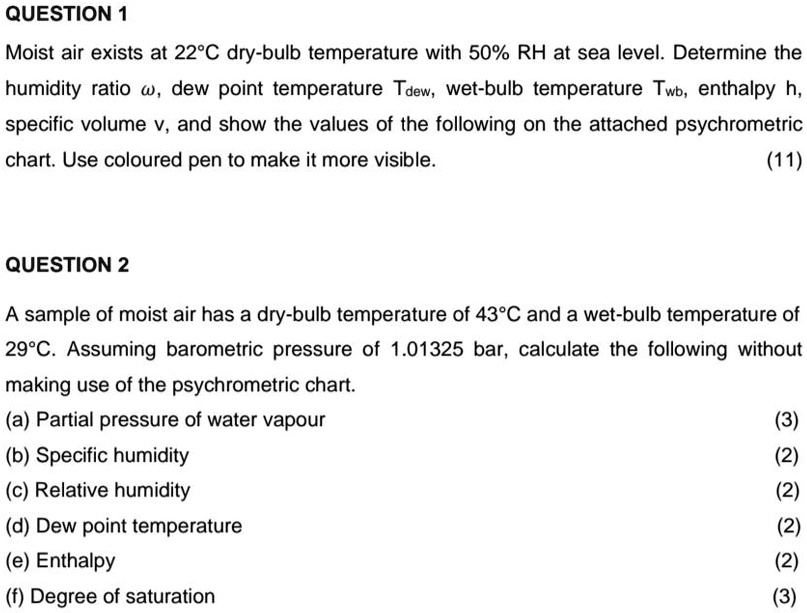 SOLVED: QUESTION: Moist air exists at 22.8Â°C dry-bulb temperature with 50% RH at sea level ...
