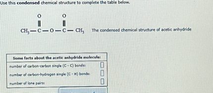 Use this condensed chemical structure to complete the table below. The ...