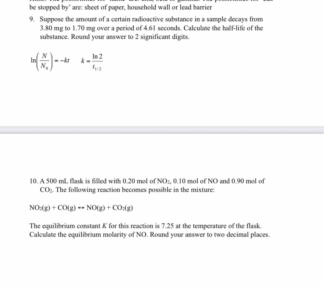 be stopped by' are: sheet of paper, household wall or lead barrier 9 ...