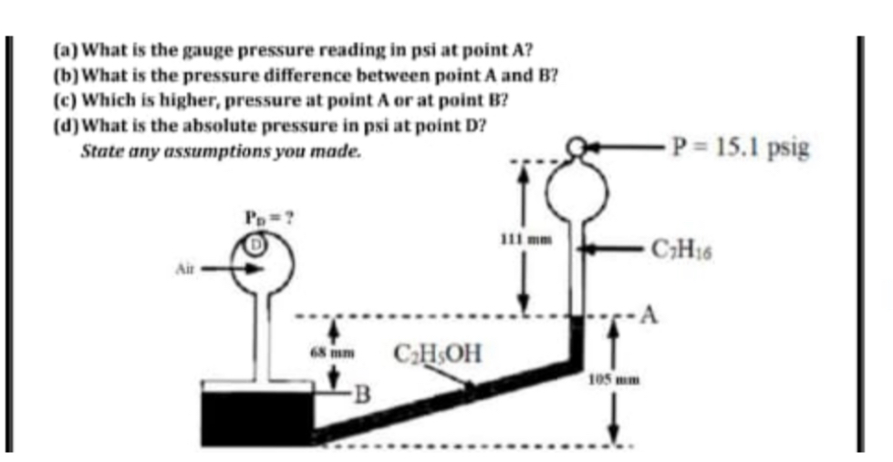 SOLVED: (a) What is the gauge pressure reading in psi at point A? (b) What is the pressure ...
