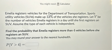 SOLVED: You might need: Fificulator Emelia registers vehicles for the ...