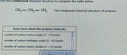 Use this condensed chemical structure to complete the table below. CH3 ...