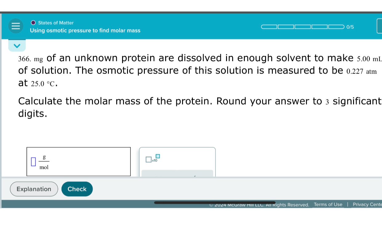 SOLVED: States of Matter Using osmotic pressure to find molar mass 0 / ...