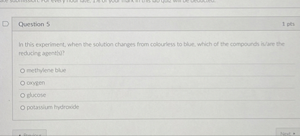 SOLVED: Question 5 1 pts In this experiment. when the solution changes ...