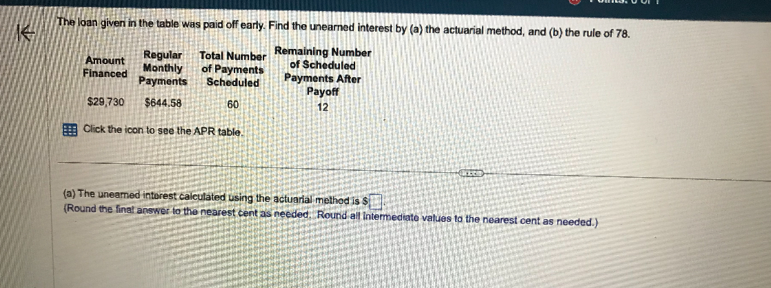 SOLVED: The loan given in the table was paid off early. Find the ...