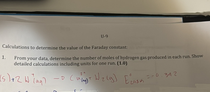 U-9 Calculations to determine the value of the Faraday constant: 1 ...