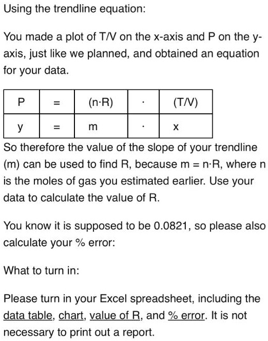 SOLVED:Using the trendline equation: You made a plot of TNNV on the X ...