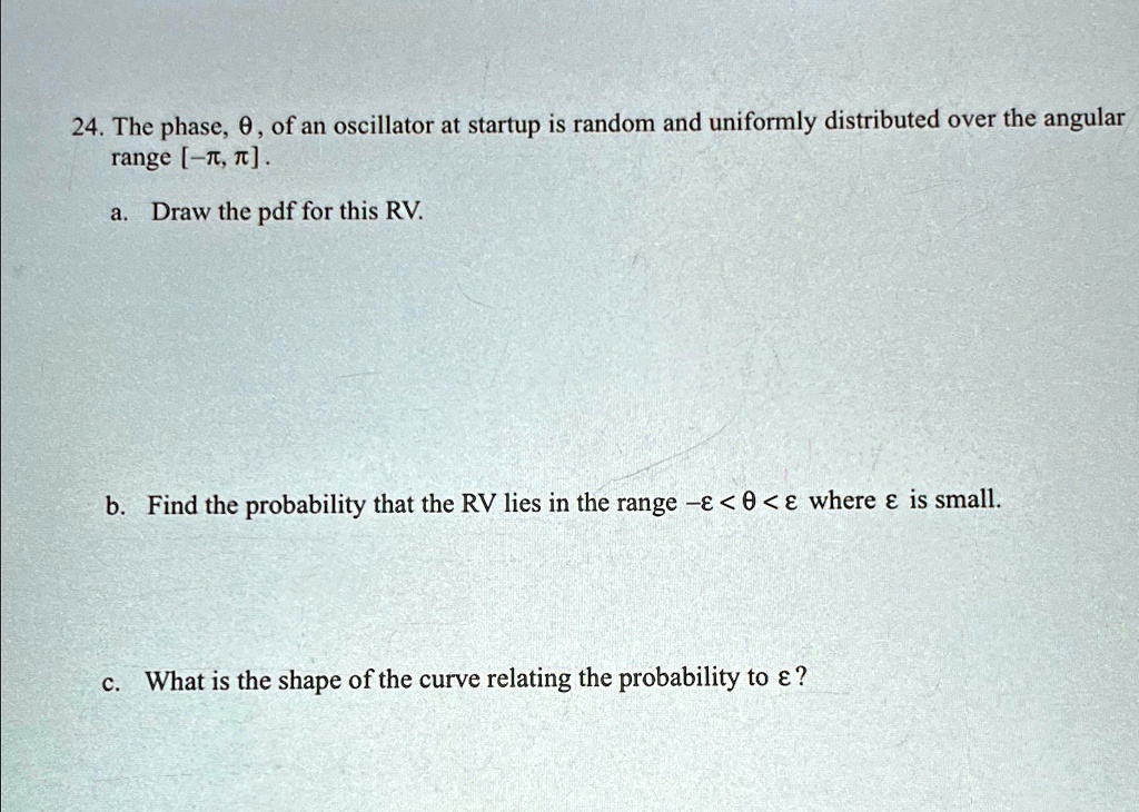 SOLVED: The phase, heta , of an oscillator at startup is random and uniformly distributed over ...