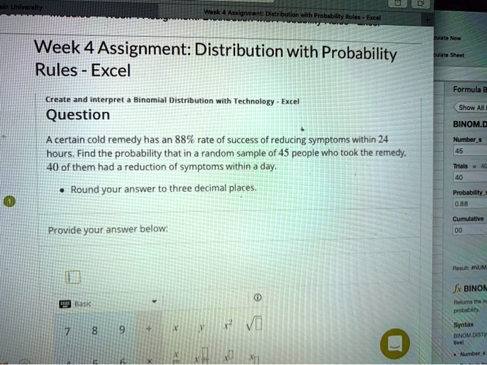 Week 4 Assignment: Distribution with Probability Rules Excel Cell ...