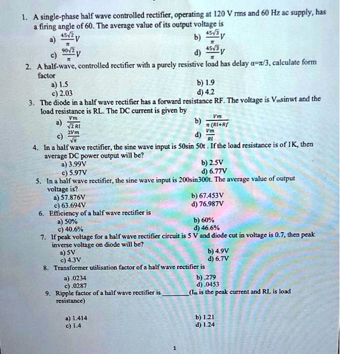 please show work 1a single phase half wave controlled ...